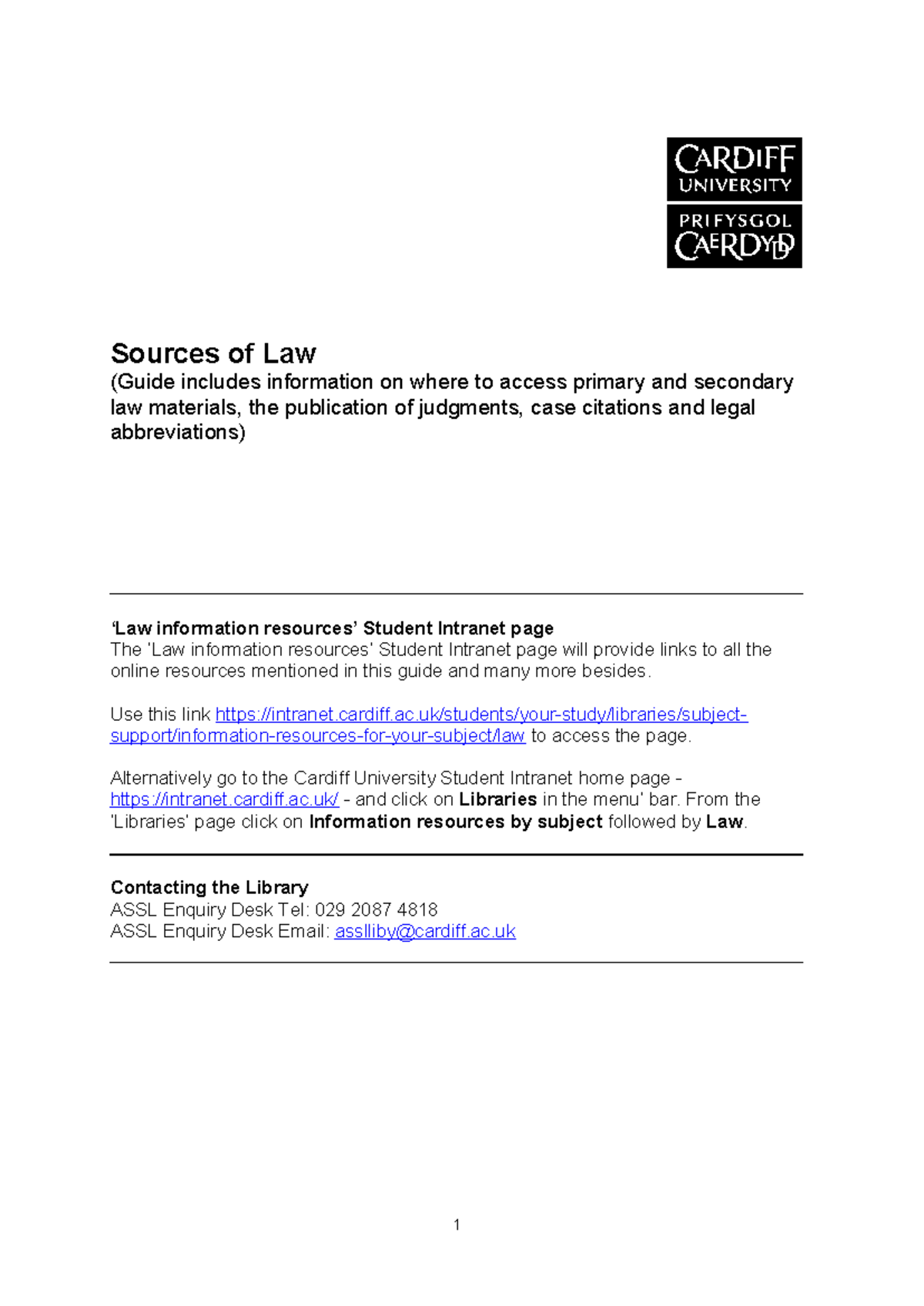 Sources of law handout 23-24 - Sources of Law (Guide includes ...