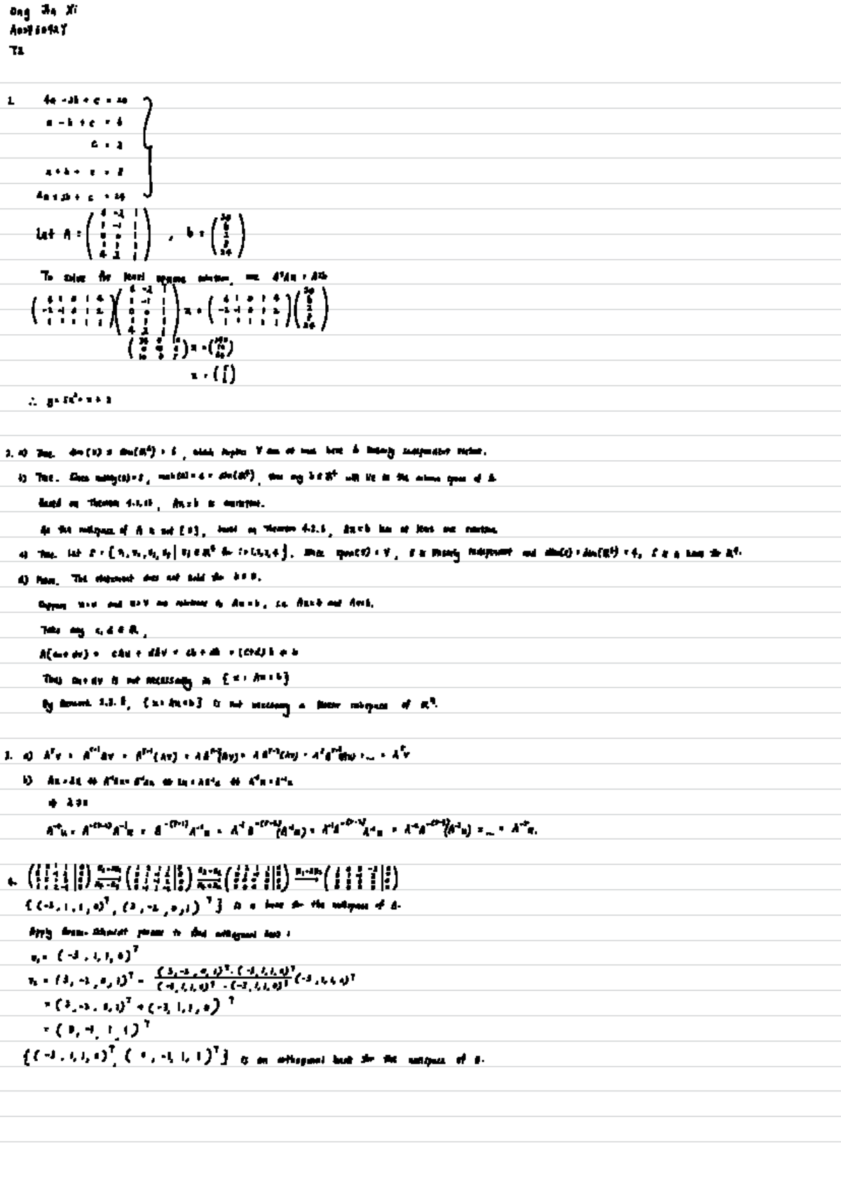 Homework 3 - Ong Jia Xi A0276092Y 72 4a - 2b + c = 20 a - b + c = 6 c ...