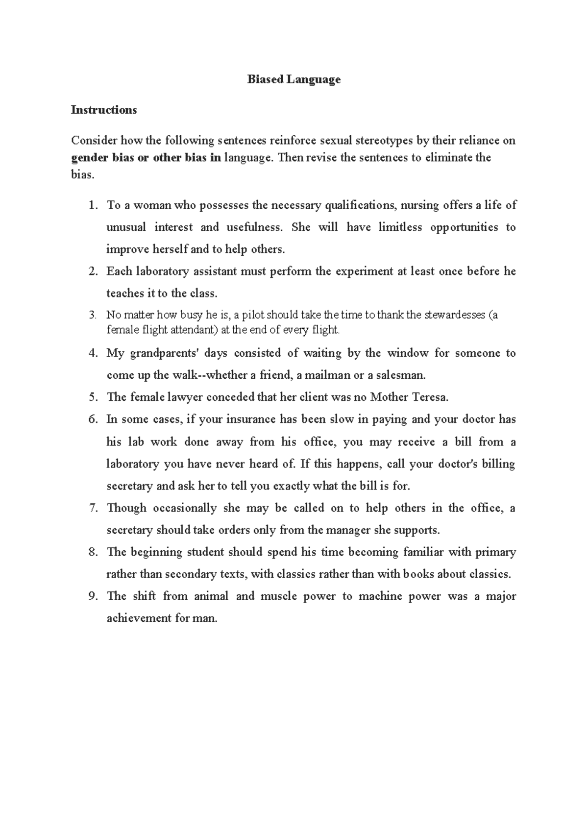 Biased language Worksheet - Biased Language Instructions Consider how ...