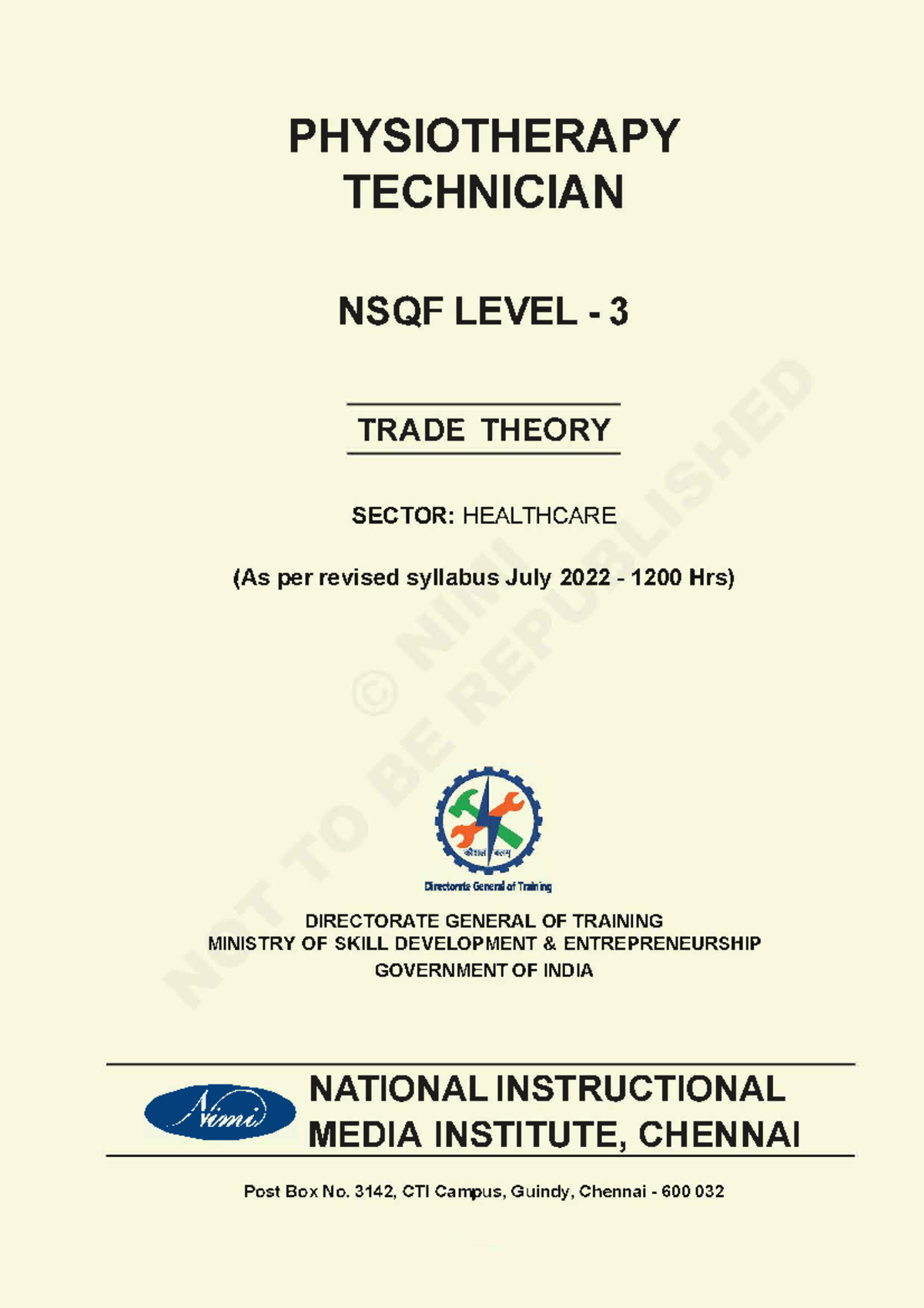 Physiotheraphy Technician - TT (NSQF 2022) - PHYSIOTHERAPY TECHNICIAN ...