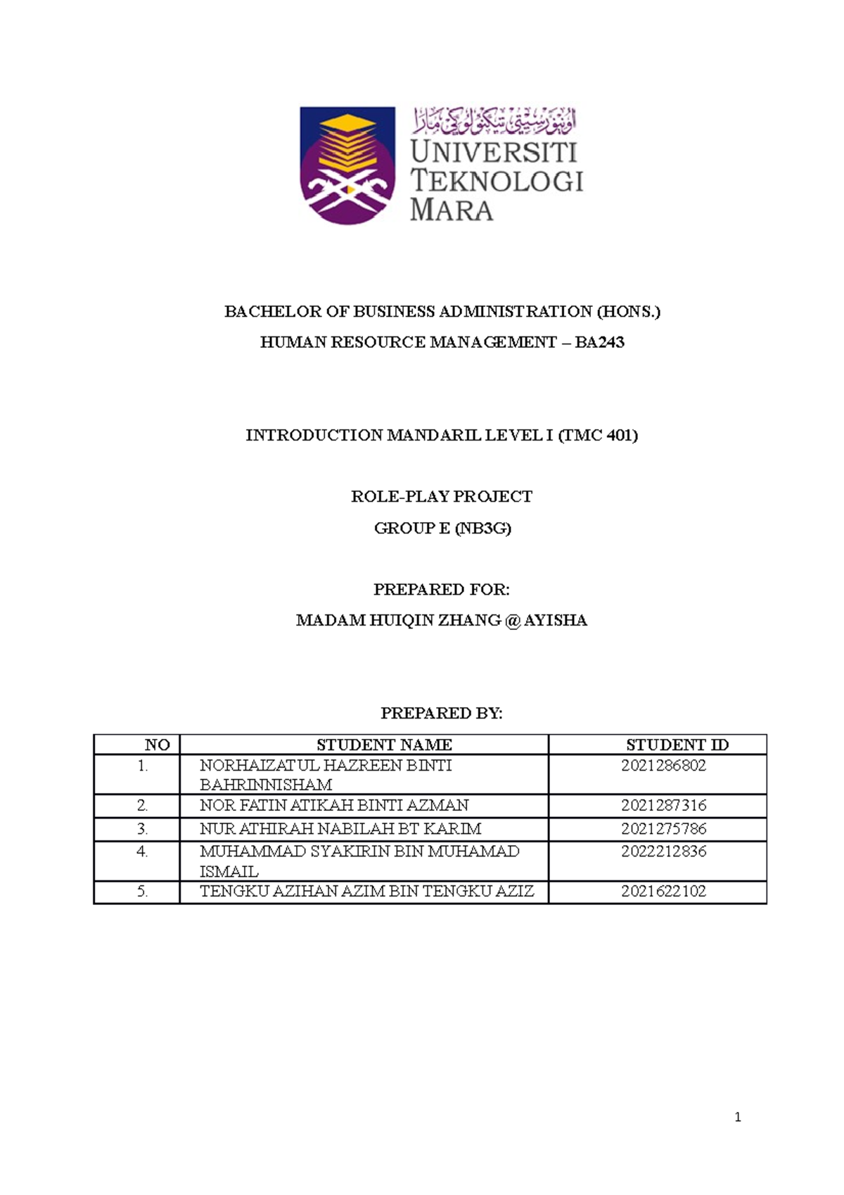 TMC 401 - Draft Script Role Play - BACHELOR OF BUSINESS ADMINISTRATION (HONS.) HUMAN RESOURCE ...