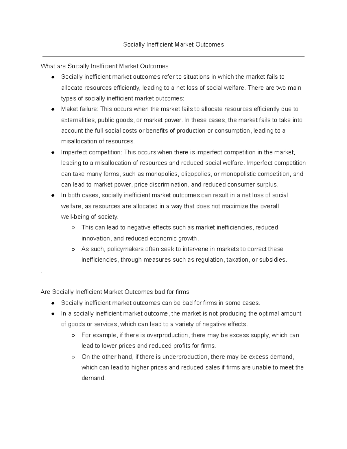 Eco 101 Socially Inefficient Market Outcomes Socially Inefficient