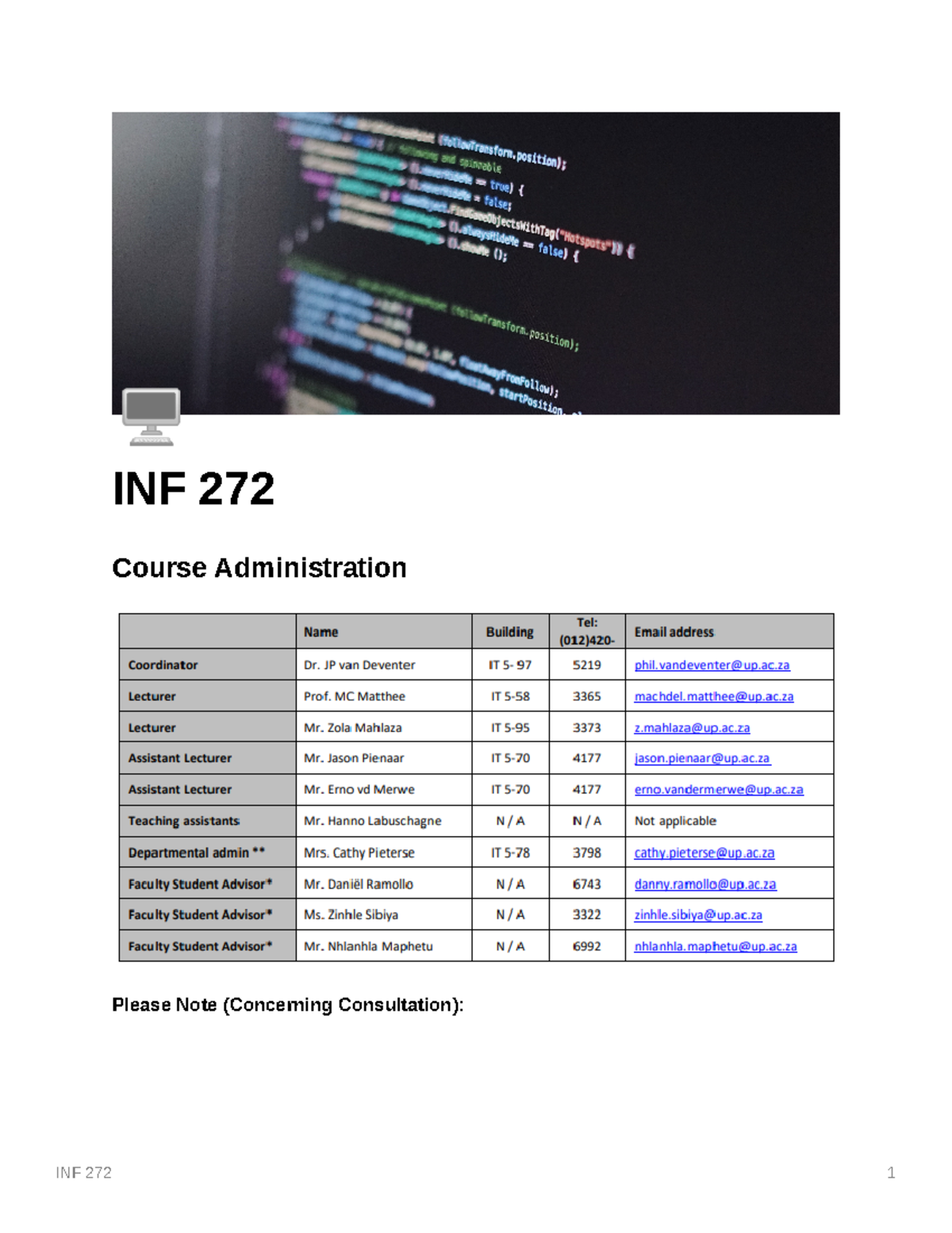 INF 272 Admin INformation and Test dates - 🖥 INF 272 Course ...