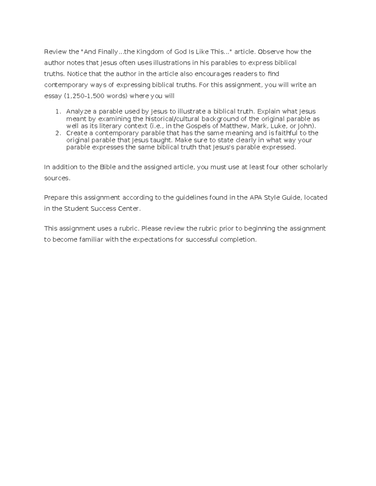 Parable Assignment - Review the "And Finally.. Kingdom of God Is Like ...