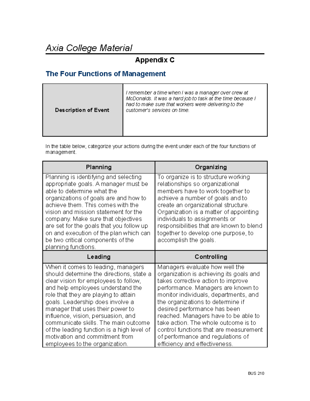 Bus210 appendix c - Classroom assignments - Axia College Material ...