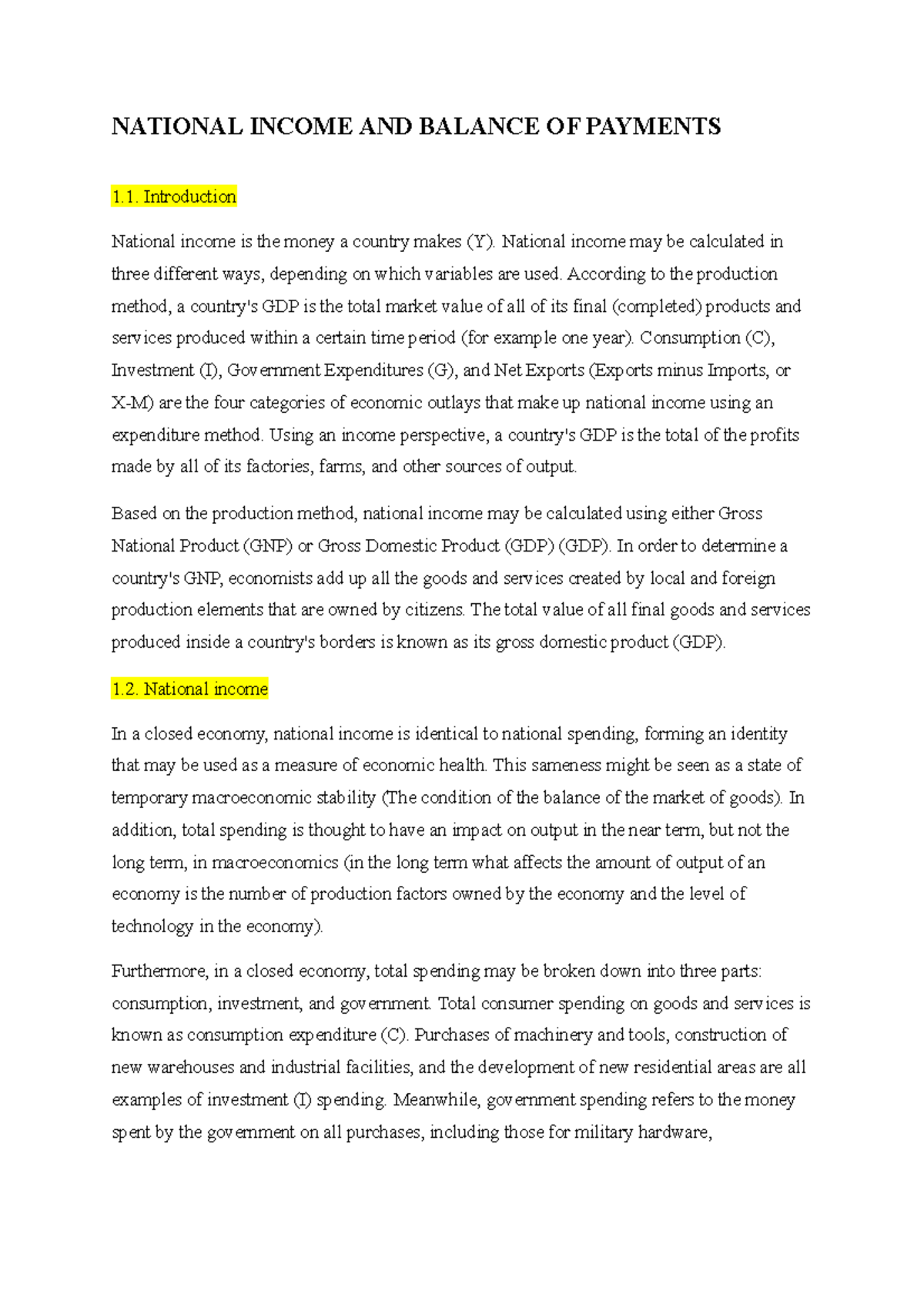 National Income And Balance Of Payments - NATIONAL INCOME AND BALANCE ...