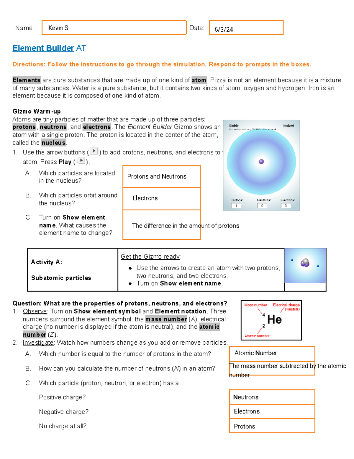 K Element Builder AT - Name: Date: Element Builder AT Directions ...