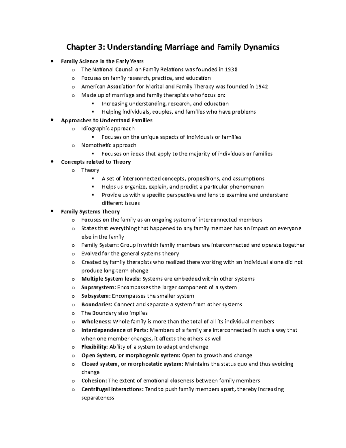 Chapter 3 Notes - Chapter 3: Understanding Marriage and Family Dynamics ...