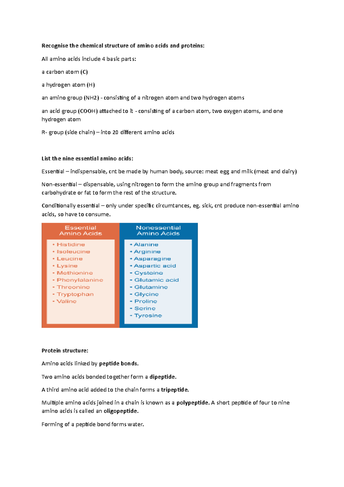 Week 6 notes - Recognise the chemical structure of amino acids and ...