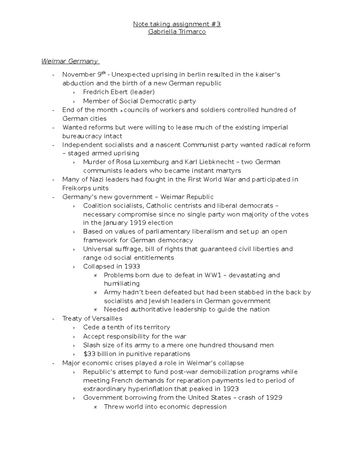 Book note taking assignment 3 - Gabriella Trimarco Weimar Germany ...