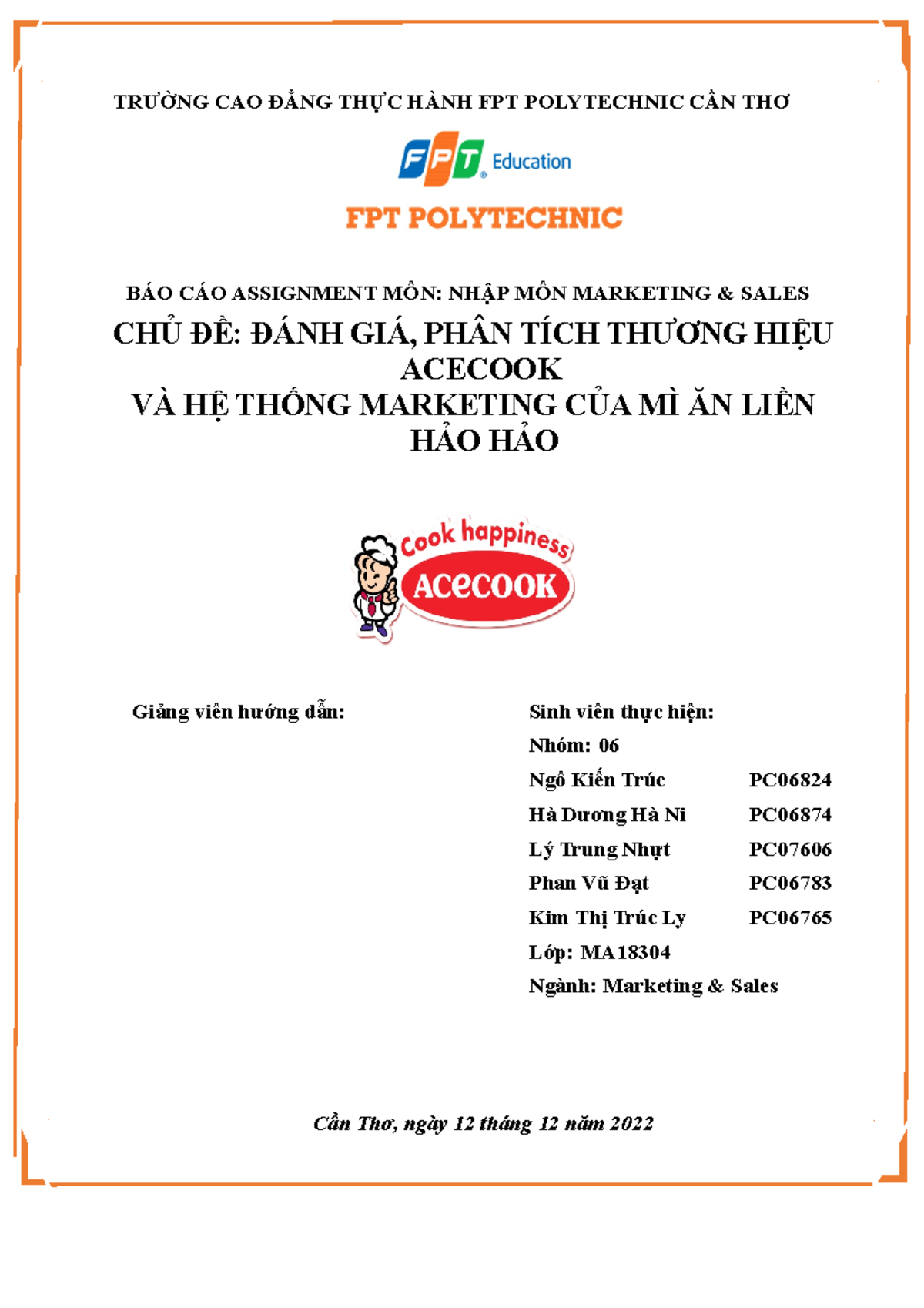 MA18304 MAR103 Nhóm 6 ASM HC - TRƯỜNG CAO ĐẲNG THỰC HÀNH FPT ...