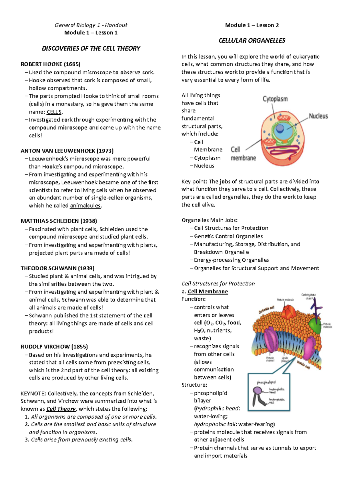 Gen Bio 1 M1 Handout - General Biology 1 - Handout Module 1 – Lesson 1 ...