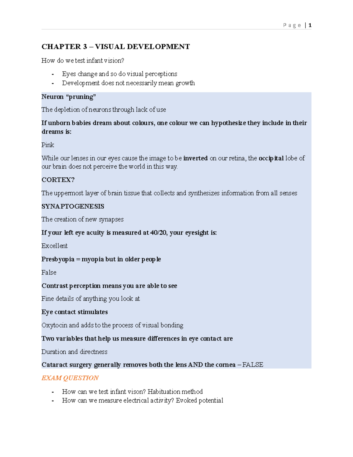 Psychology of Vision, Chapter 3- Visual Development - CHAPTER 3 ...