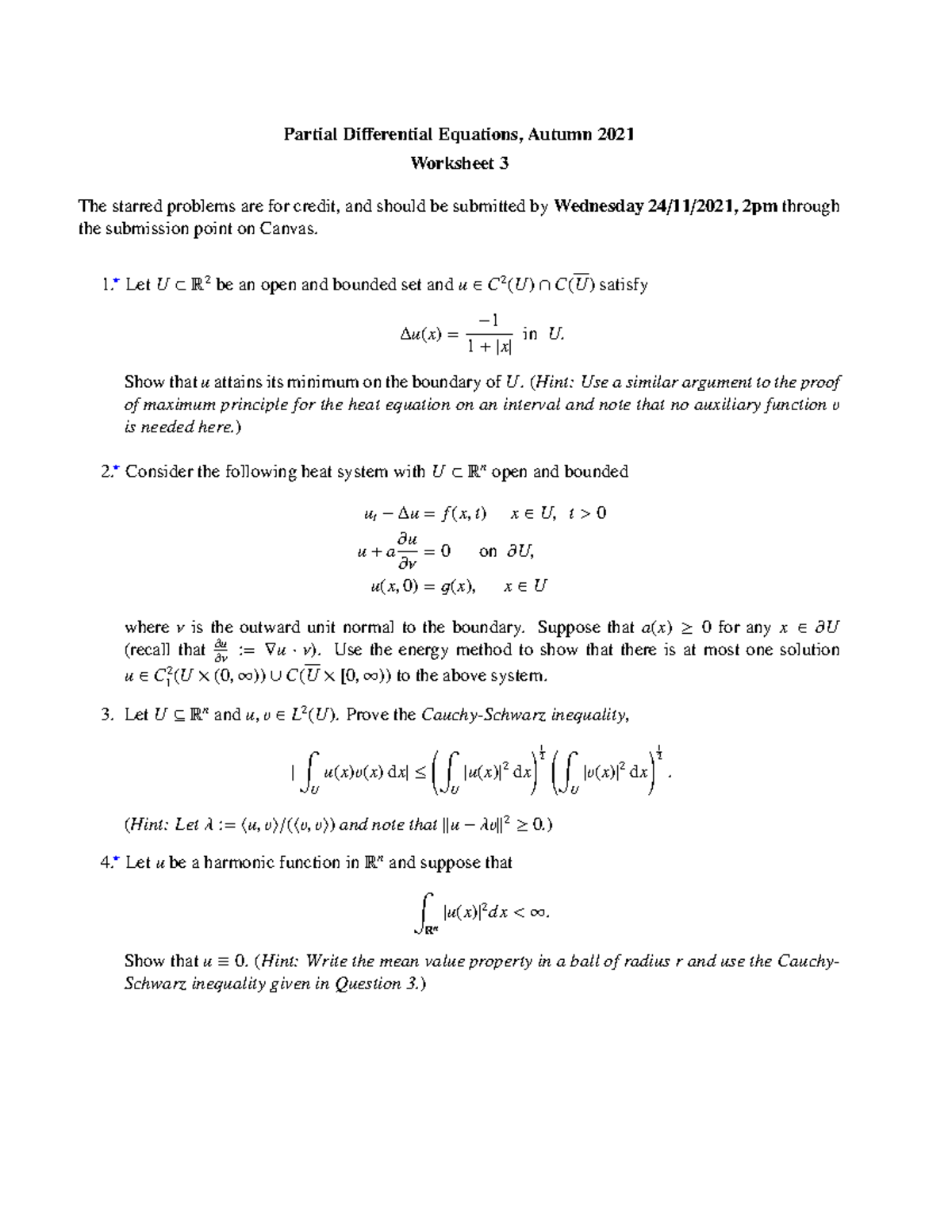 PDEs worksheet 3 - Partial Differential Equations, Autumn 2021 ...