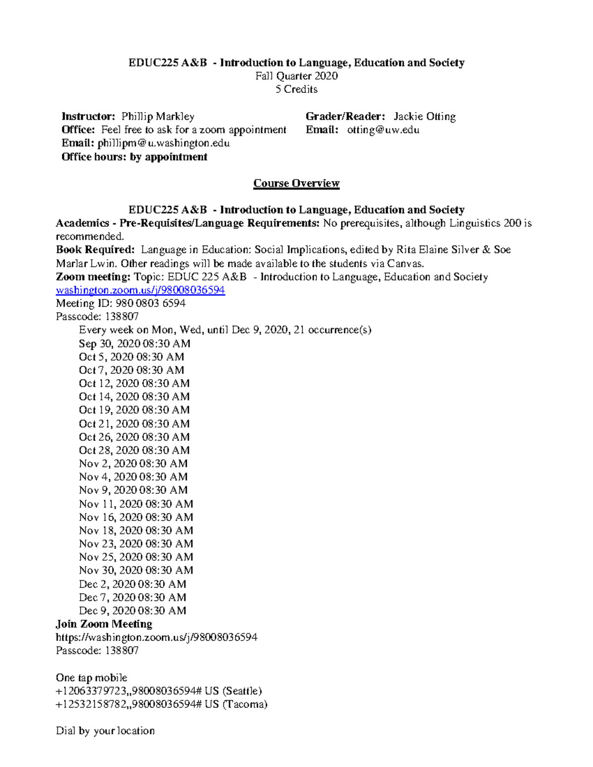 EDUC 225 Syllabus-Fall 2020-REV2 - EDUC225 A&B - Introduction to ...