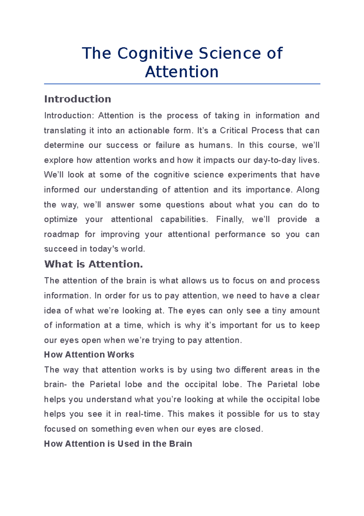 The Cognitive Science of Attention - The Cognitive Science of Attention ...