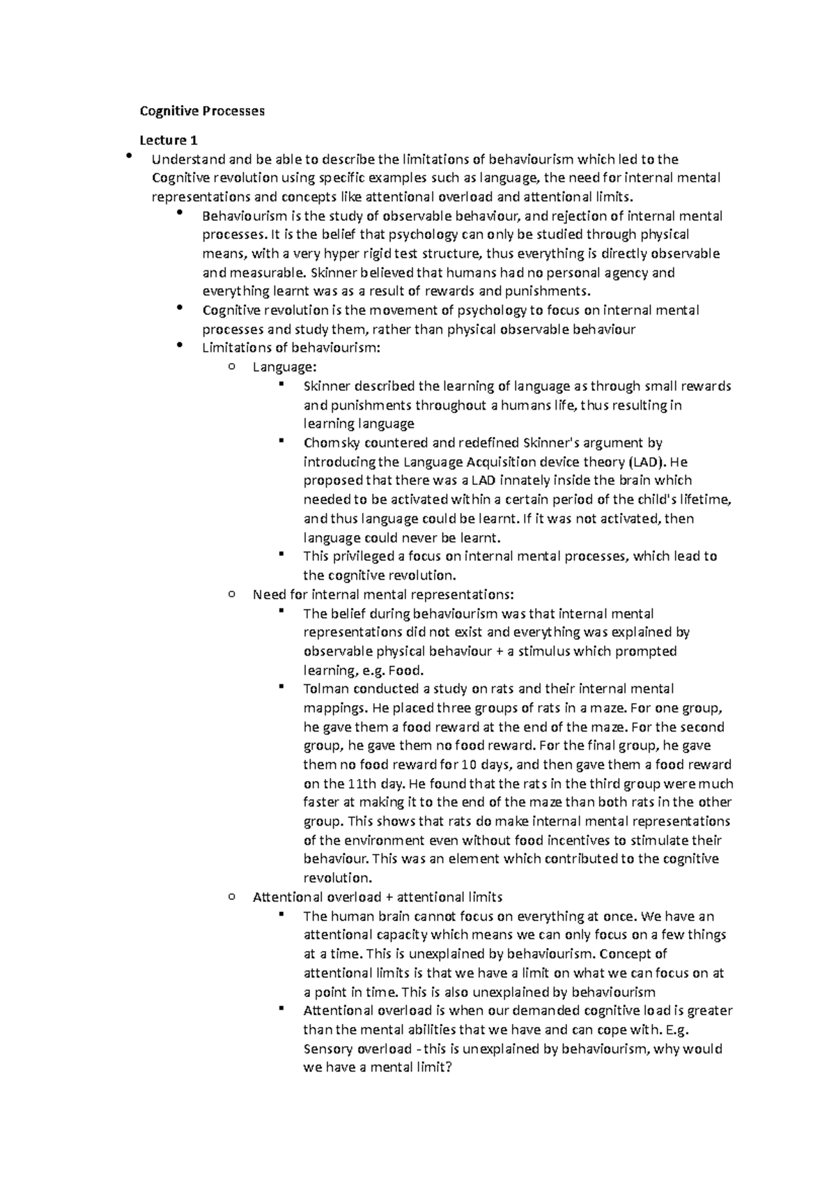 Cognitive Processes learning outcome notes - Cognitive Processes ...
