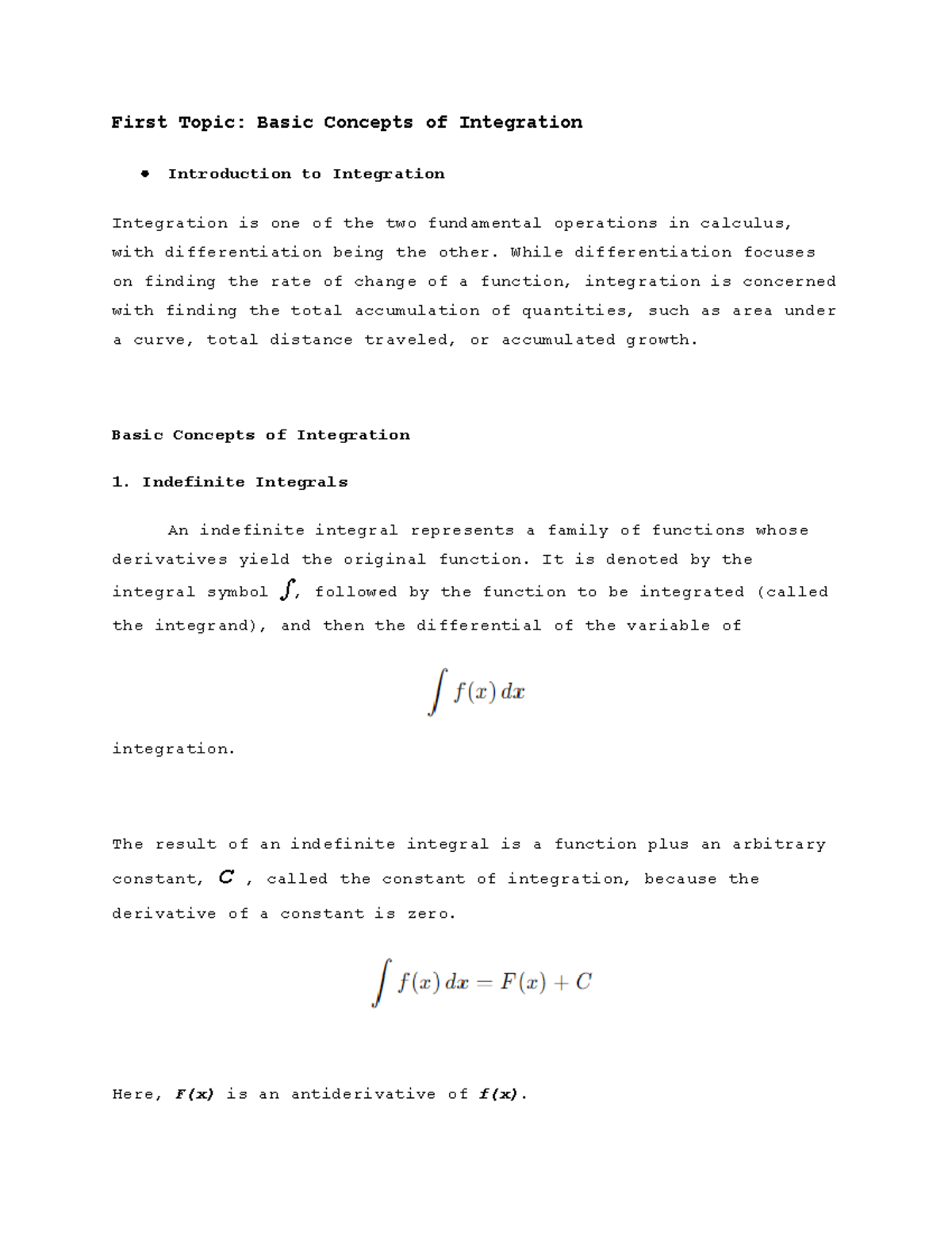 Integral calculus notes (advance study) - First Topic: Basic Concepts ...