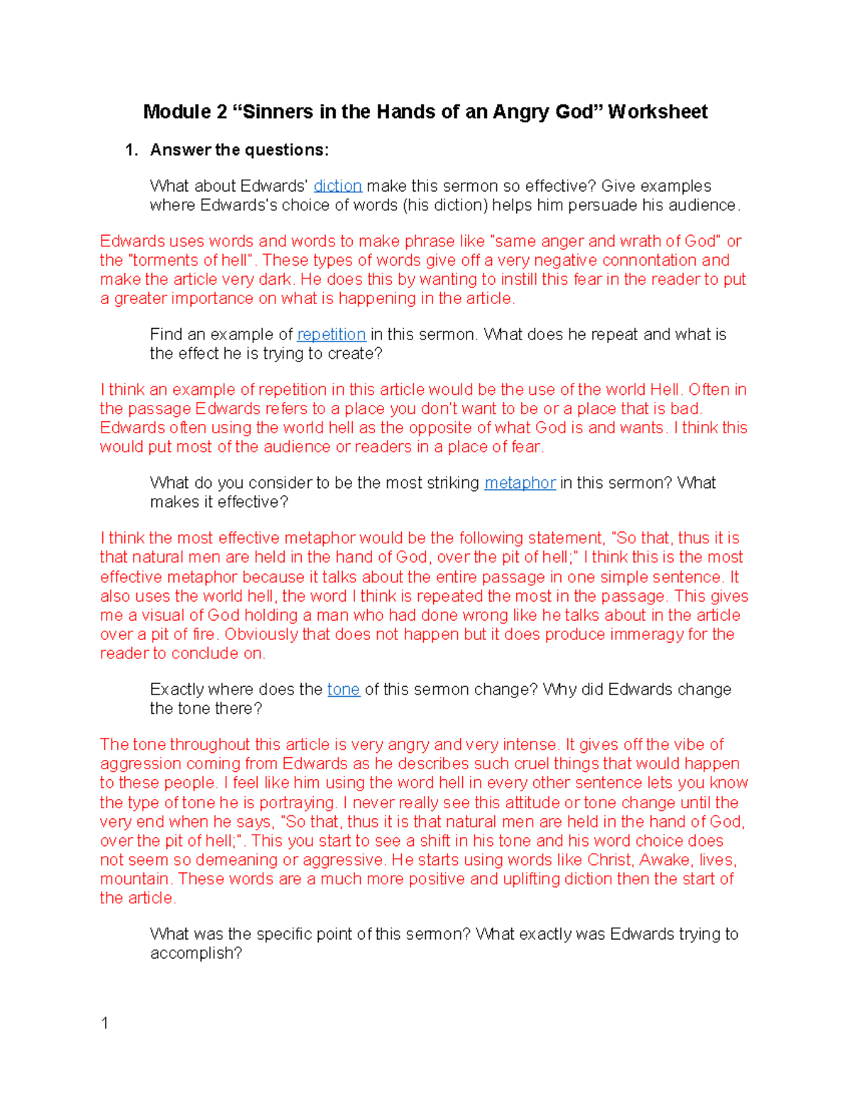 HY 103- Module 2 - Module 2 “Sinners in the Hands of an Angry God ...
