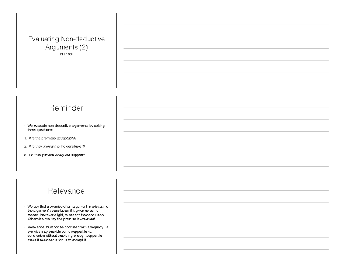Slides 10 Handout - Evaluating Non-deductive Arguments (2) PHI 1101 ...