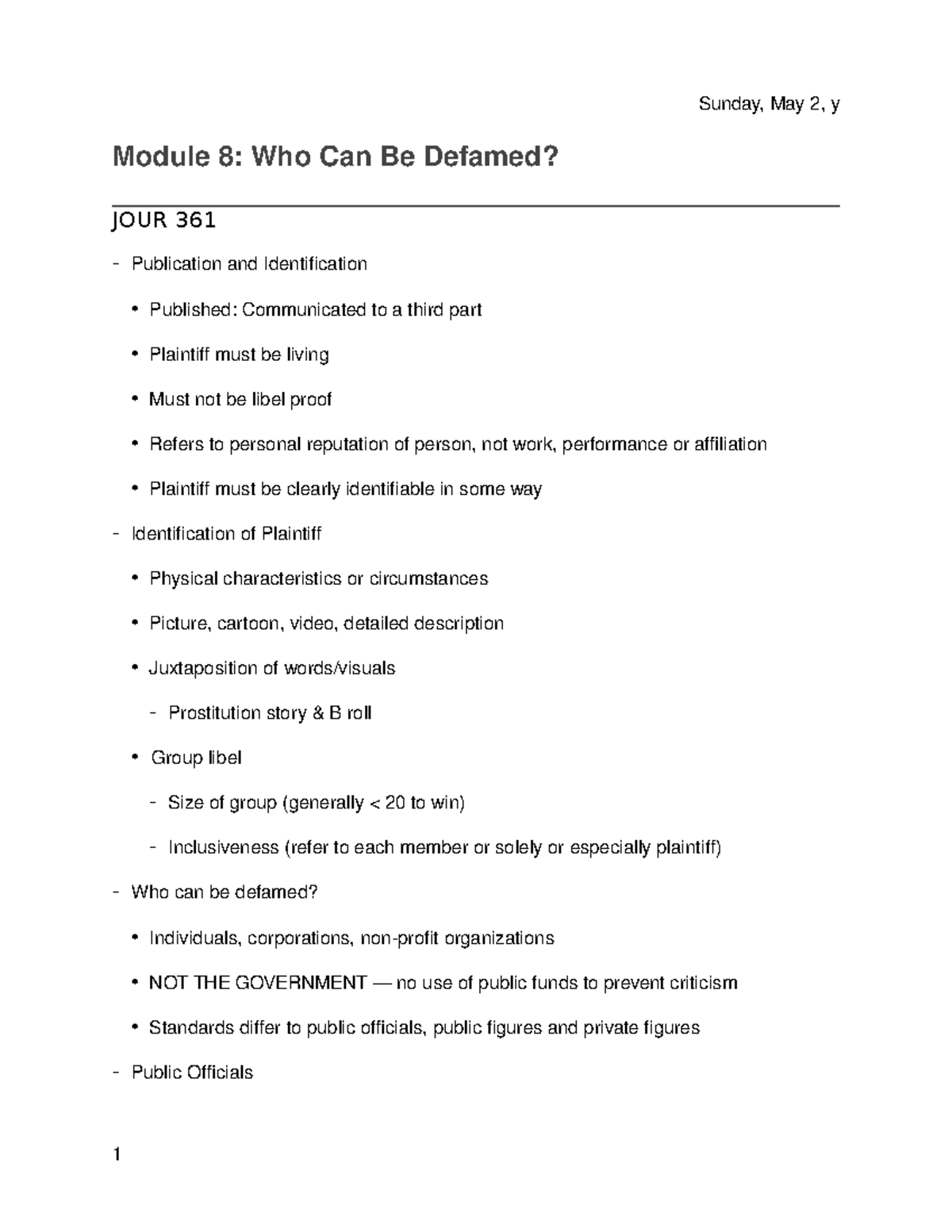 Module 8-Who Can Be Defamed - Thursday, August 29, y Module 8: Who Can ...