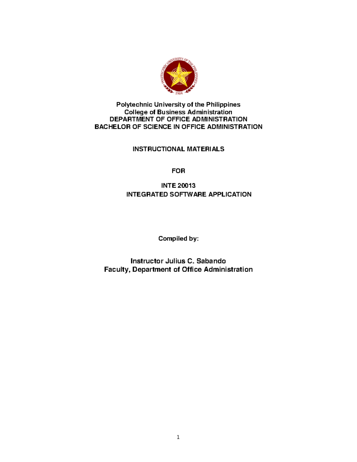 INTE 2001 3 Integrated Software Application 1 - Polytechnic University of the Philippines ...