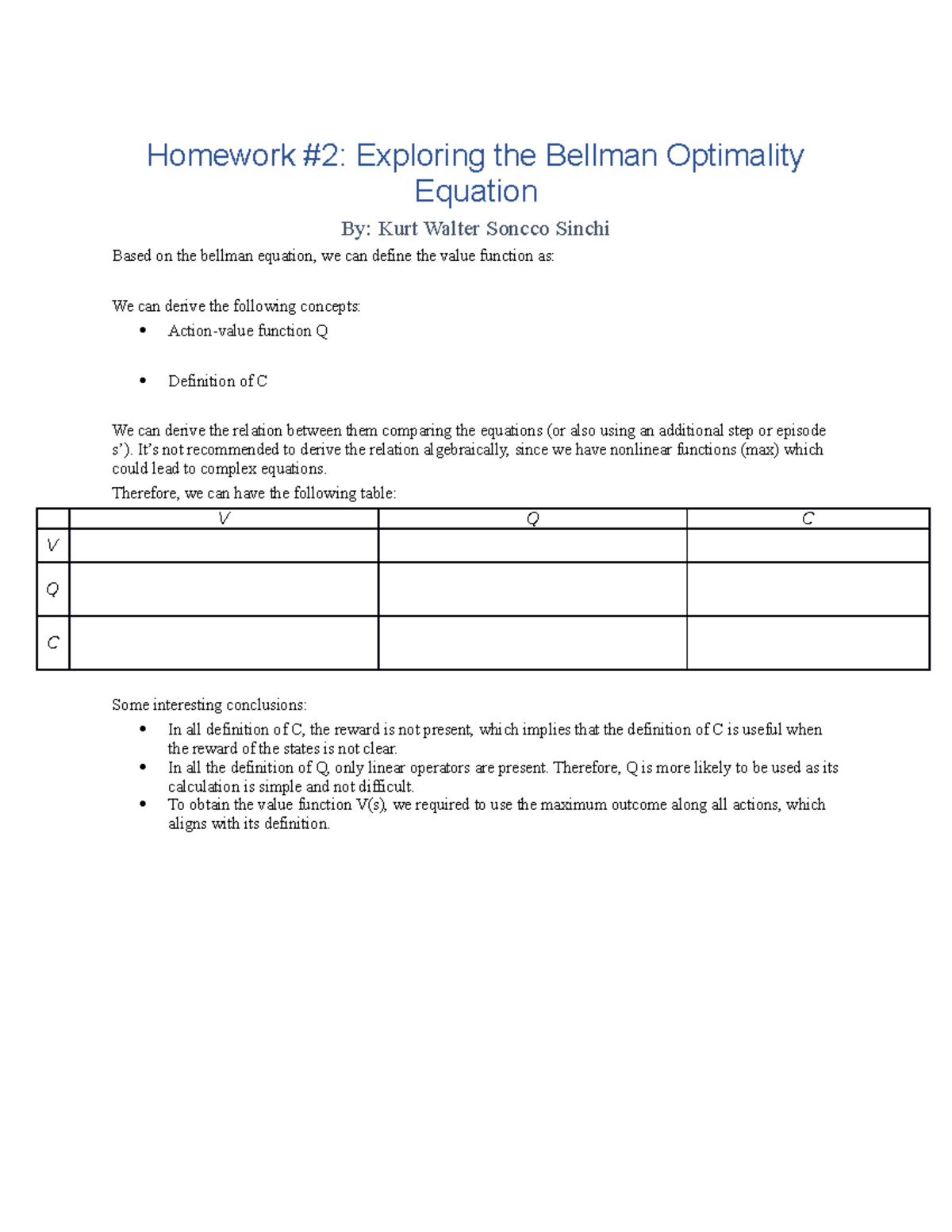 Homework - Solution - Homework #2: Exploring the Bellman Optimality ...