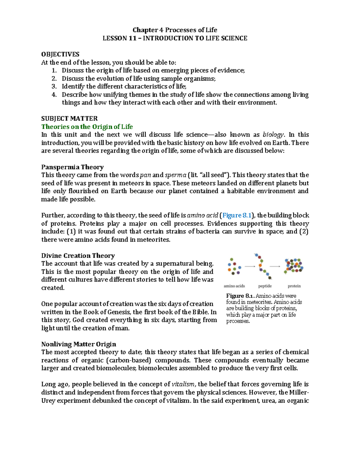 11. Introduction to life - Chapter 4 Processes of Life LESSON 11 ...