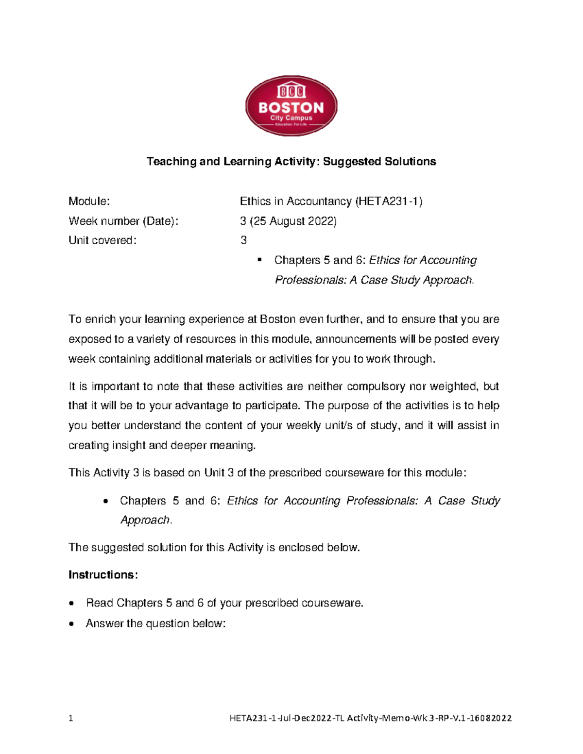 HETA231-1-Jul-Dec2022-TL Activity-Memo-Wk 3-RP-V - Teaching and ...
