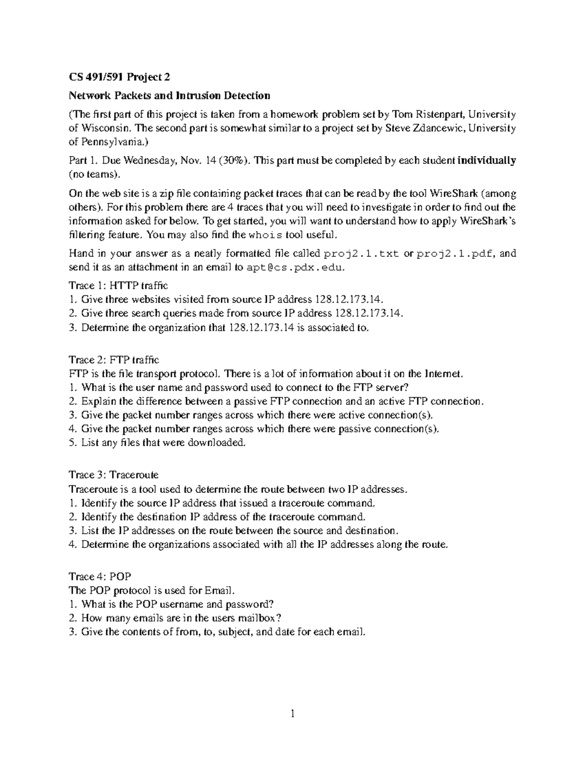 Proj2 - CS 491/591 Project 2 Network Packets and Intrusion Detection ...