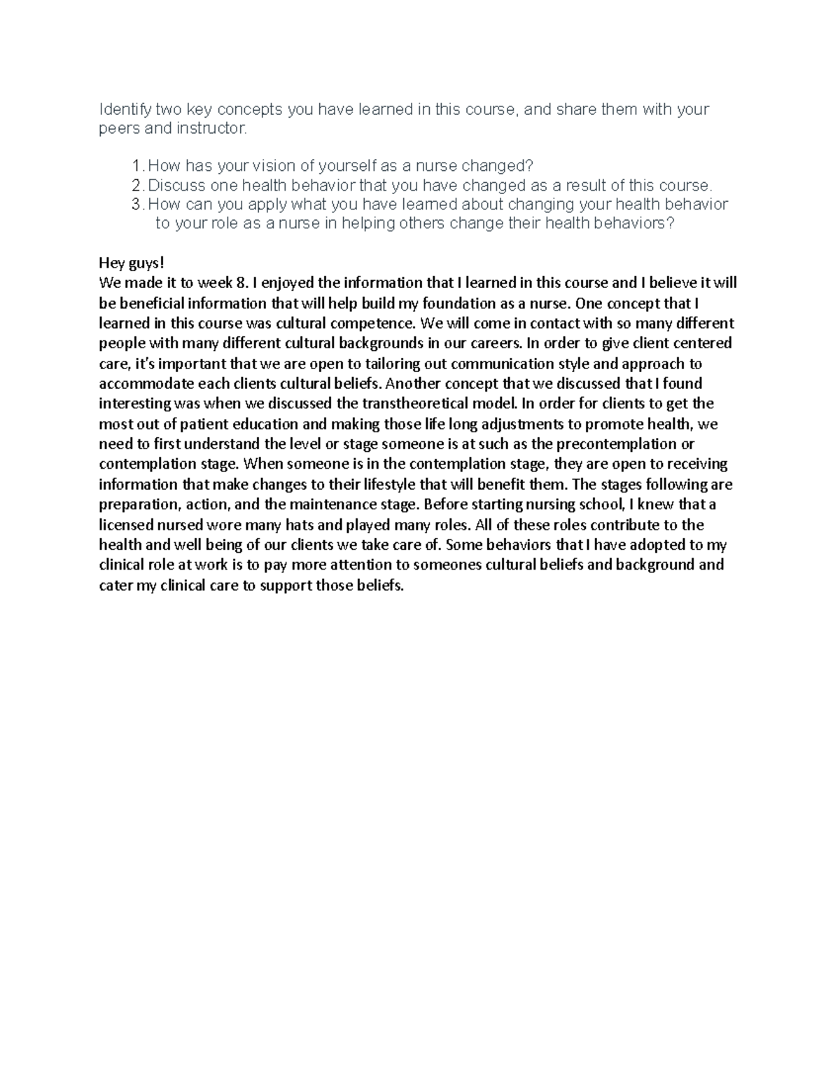 Week 8 discussion post - Identify two key concepts you have learned in ...