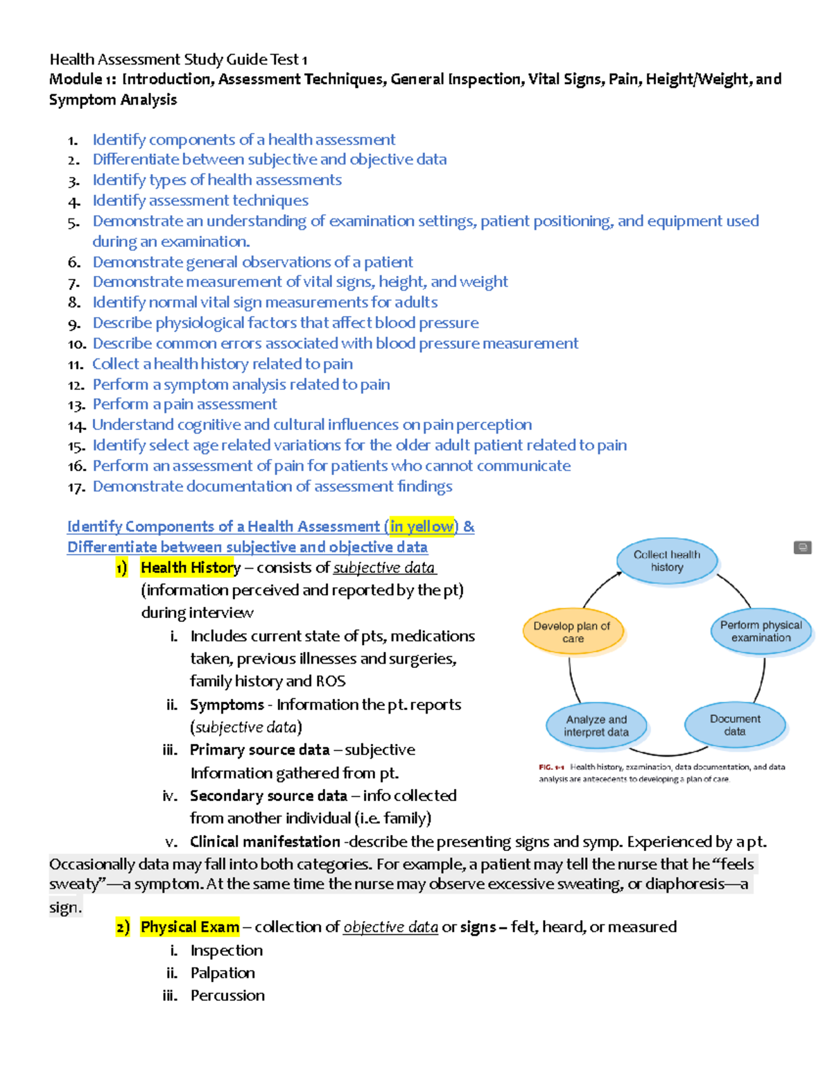 Health Assessment Study Guide Test 1 - Demonstrate general observations ...