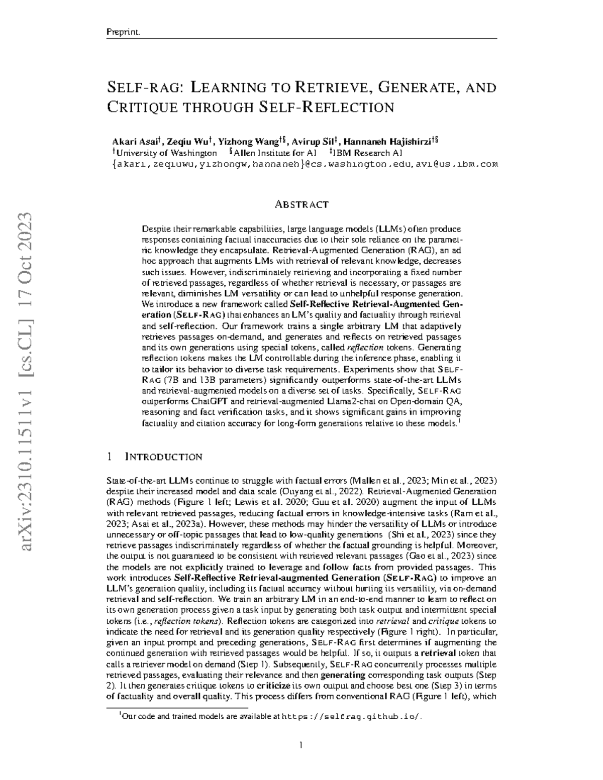 Self-RAG - Greate context - SELF-RAG: LEARNING TO RETRIEVE, GENERATE ...