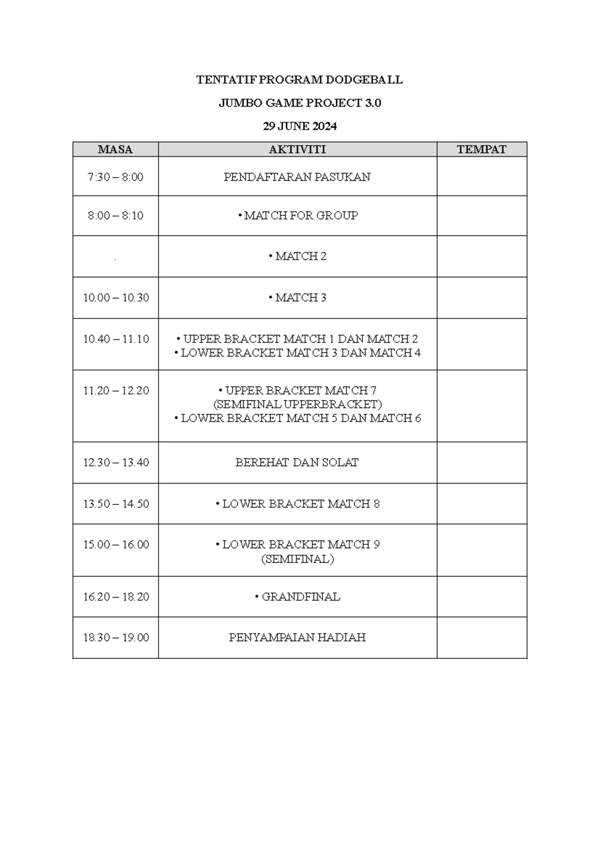 Tentative Dodgeball - EXAMPLE - TENTATIF PROGRAM DODGEBALL JUMBO GAME ...
