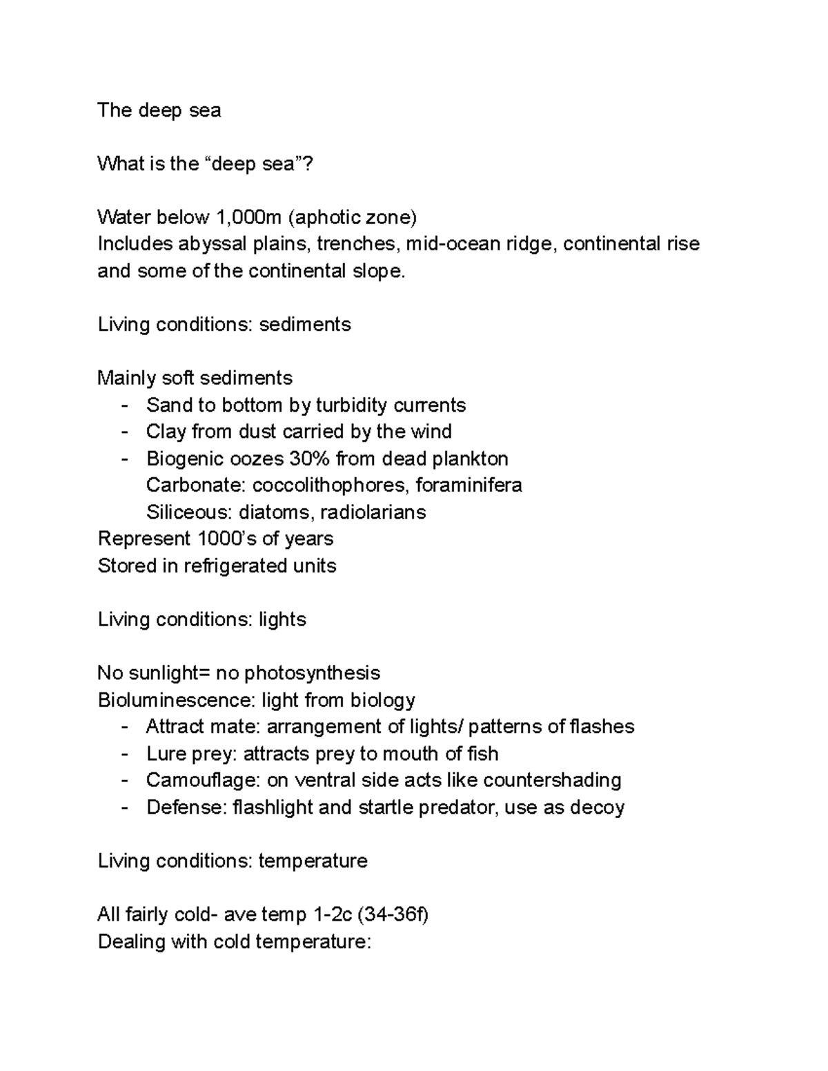 Marine biology p - the deep sea and living conditions - The deep sea ...