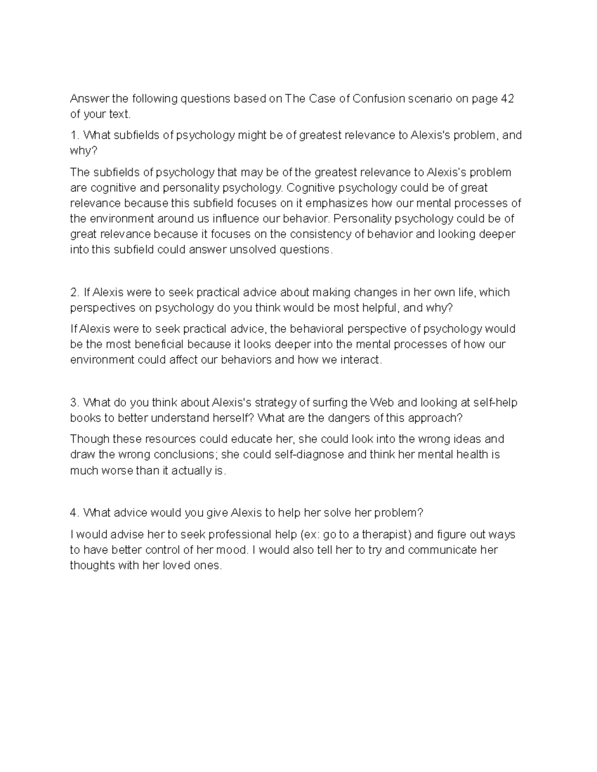 Psyc- Chapter 1 HW - Answer the following questions based on The Case ...