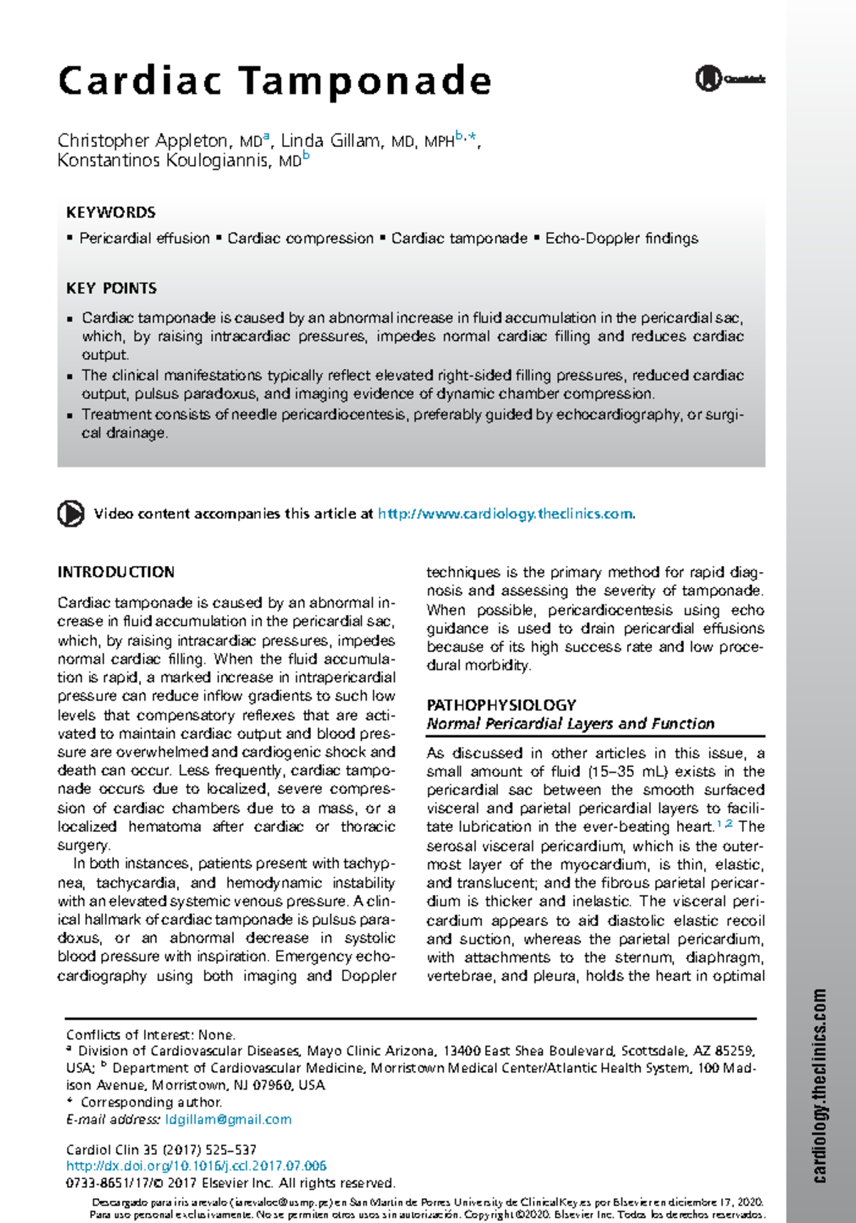 Taponamiento cardiaco - Cardiac Tamponade Christopher Appleton, MDa ...