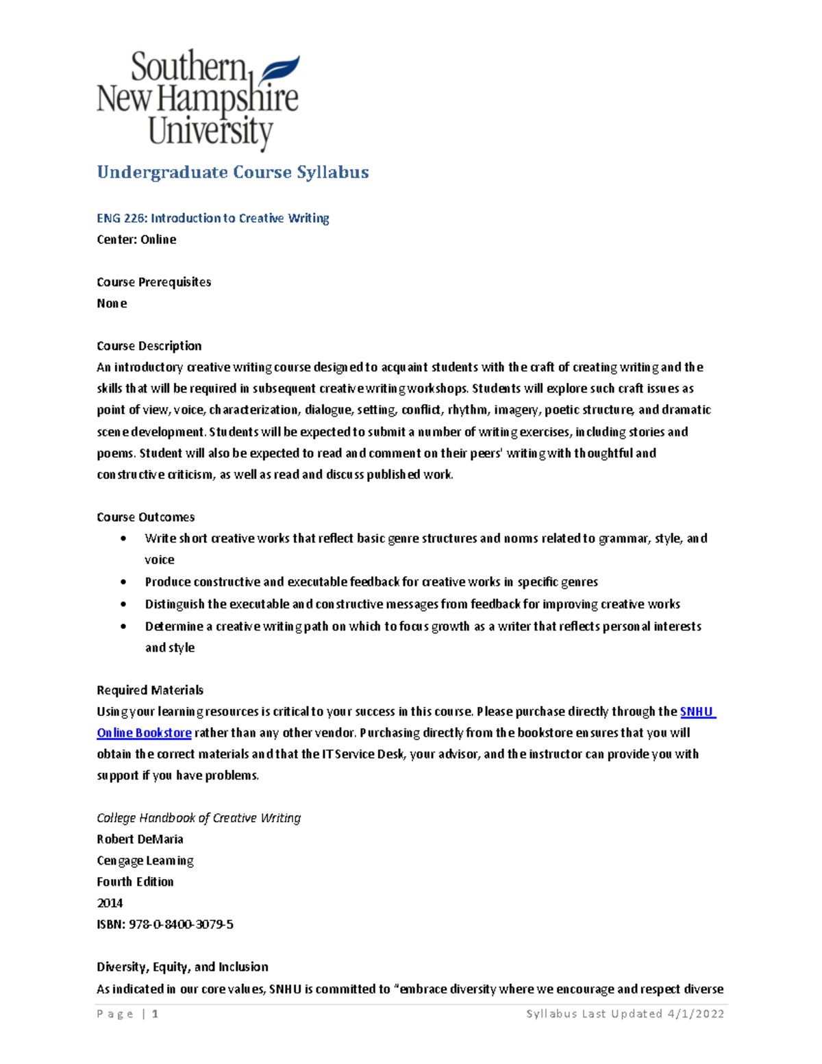 ENG 226 Syllabus - Undergraduate Course Syllabus ENG 226: Introduction ...