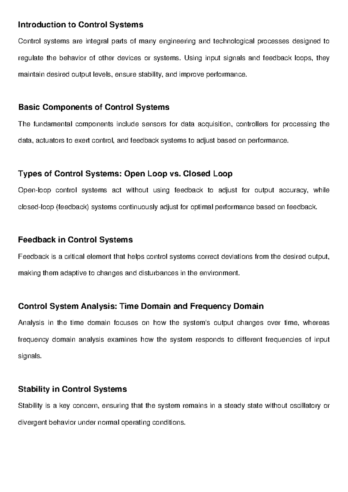 Control Systems Information - Introduction to Control Systems Control ...