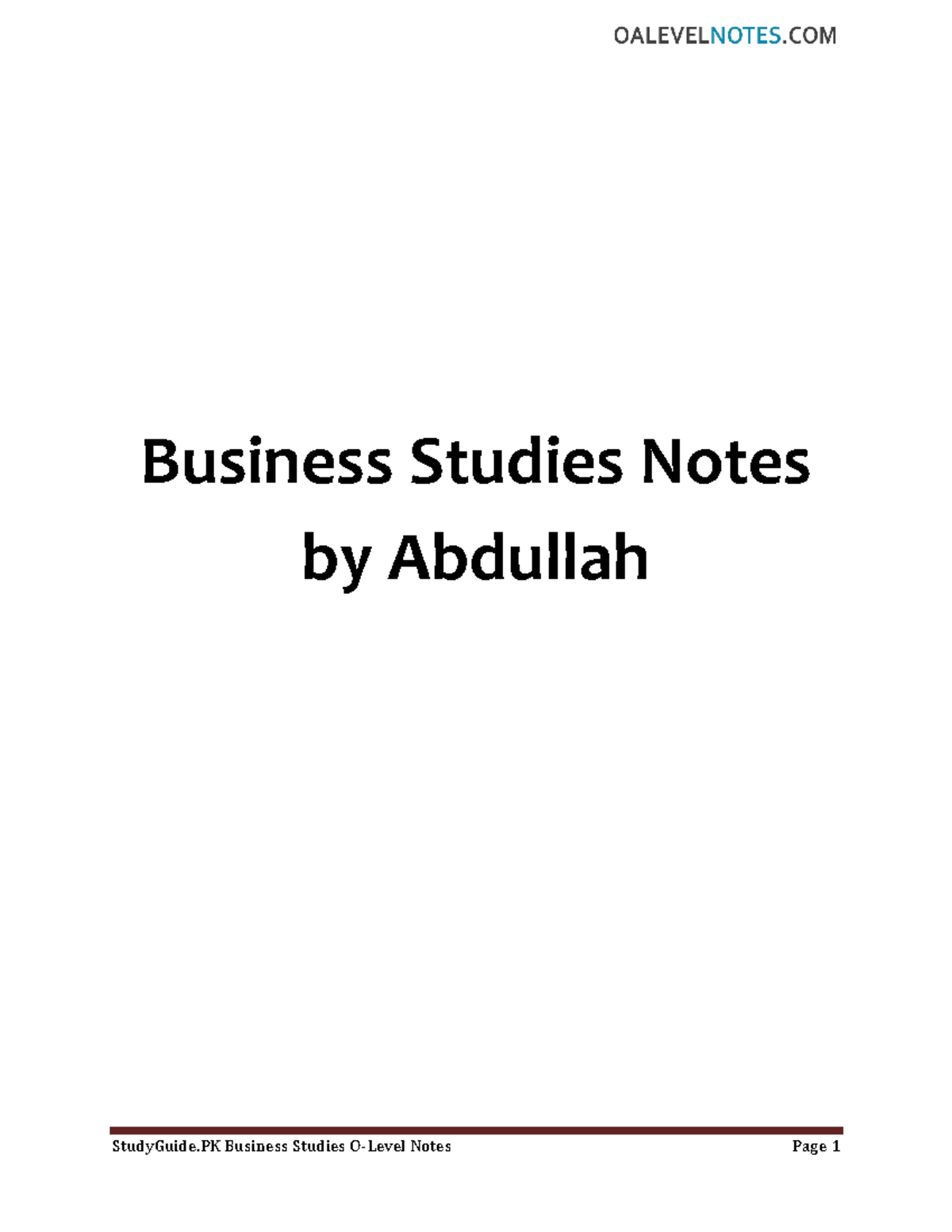 O Level Business Studies Notes - Business Studies Notes by Abdullah ...