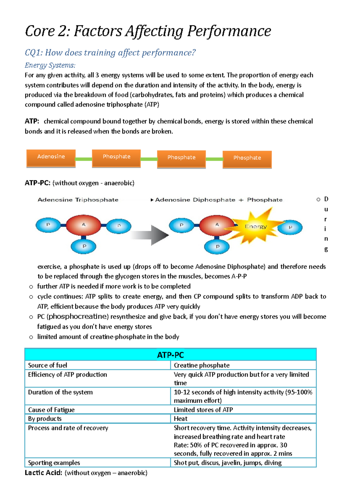 PE Notes HALF Yearly - Core 2: Factors Affecting Performance CQ1: How ...