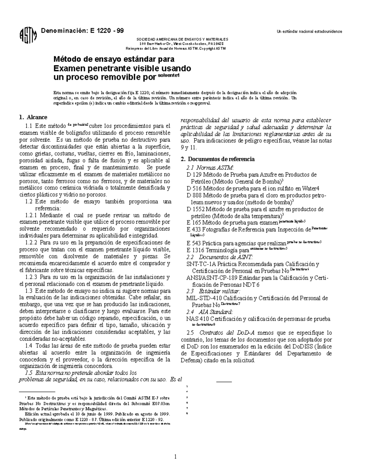 E1220-es - traducción de ingles a español - 1 Denominación: E 1220 - 99 ...