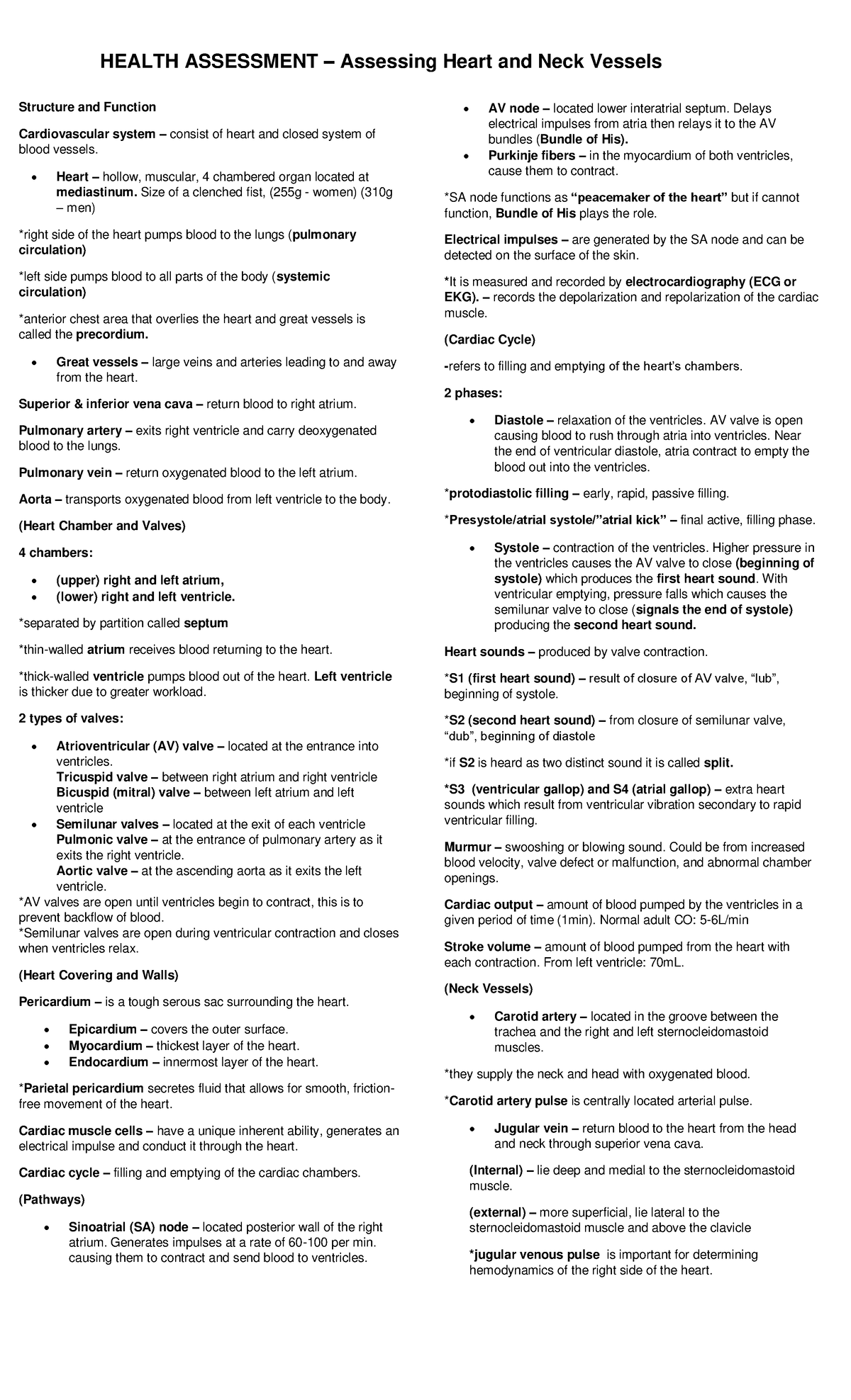 Assessing heart and neck vessel - HEALTH ASSESSMENT – Assessing Heart ...