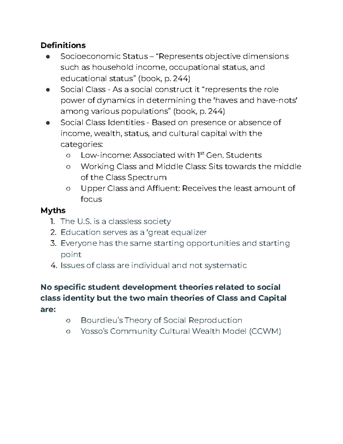 Social Class Identity Handout - Definitions Socioeconomic Status ...