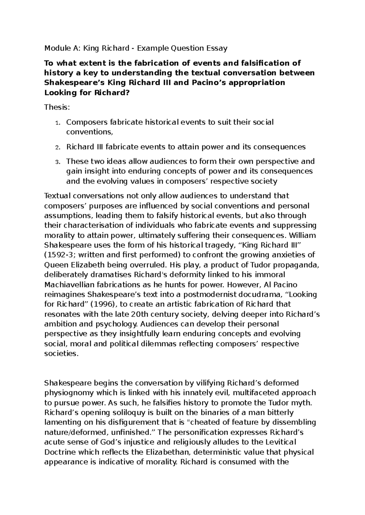 Module A -King Richard Example Question - Module A: King Richard ...