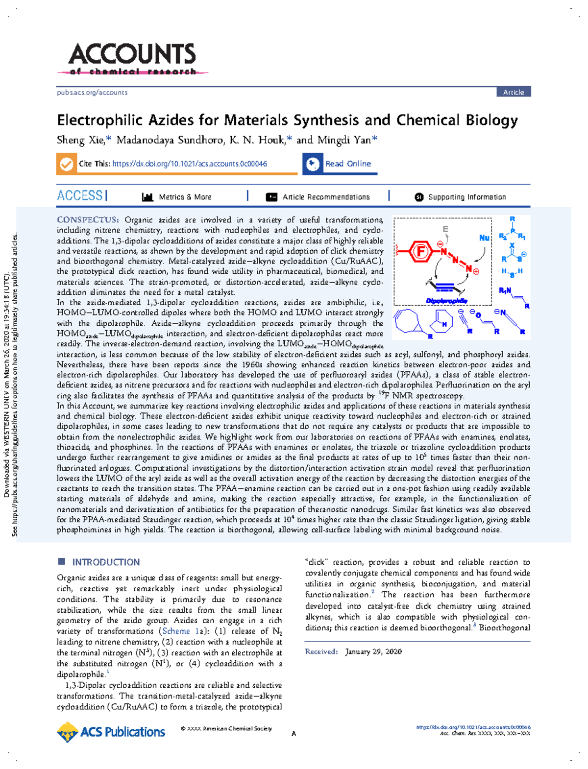 Electrophilic Azides for Materials Synthesis and Chemical Biology - N ...