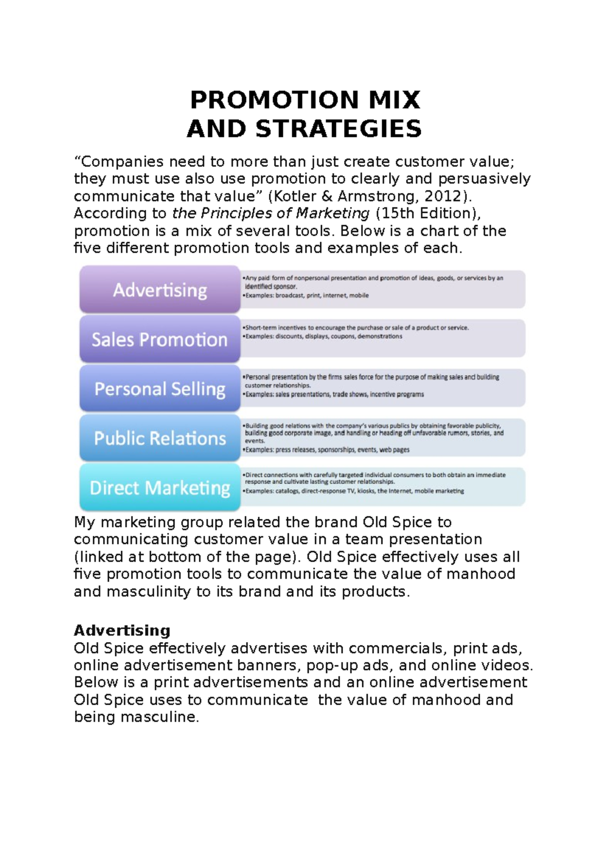 OLd Spice case promotion mix - PROMOTION MIX AND STRATEGIES “Companies ...