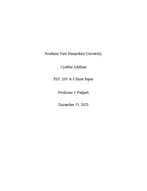 PSY 205 2-3 Final Project - Cynthia Addison Southern New Hampshire ...