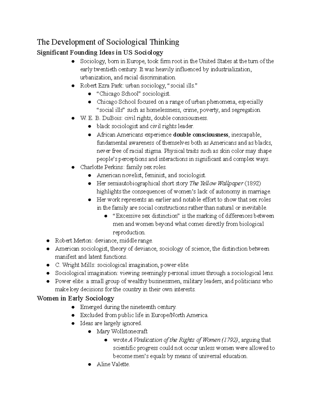 Soc 102 notes for scoduct - The Development of Sociological Thinking ...