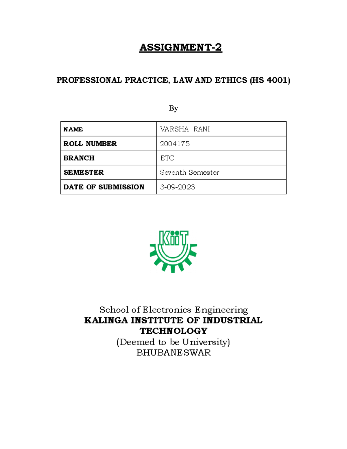 Varsha Rani 2004 175 Assignment 2 PPLE - ASSIGNMENT- PROFESSIONAL ...